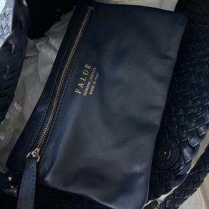 Falor | Bags | Falor Italy Leather Woven Tote With Pouch Navy Blue ...